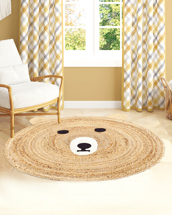 Handmade Teddy Bear Design Beige Round Jute Carpet For Bedroom – Habere ...