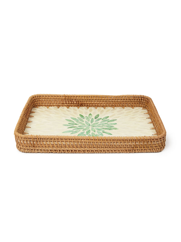 Buy Rectangular Cane Tray - Green Rangoli Mosaic – Habere India
